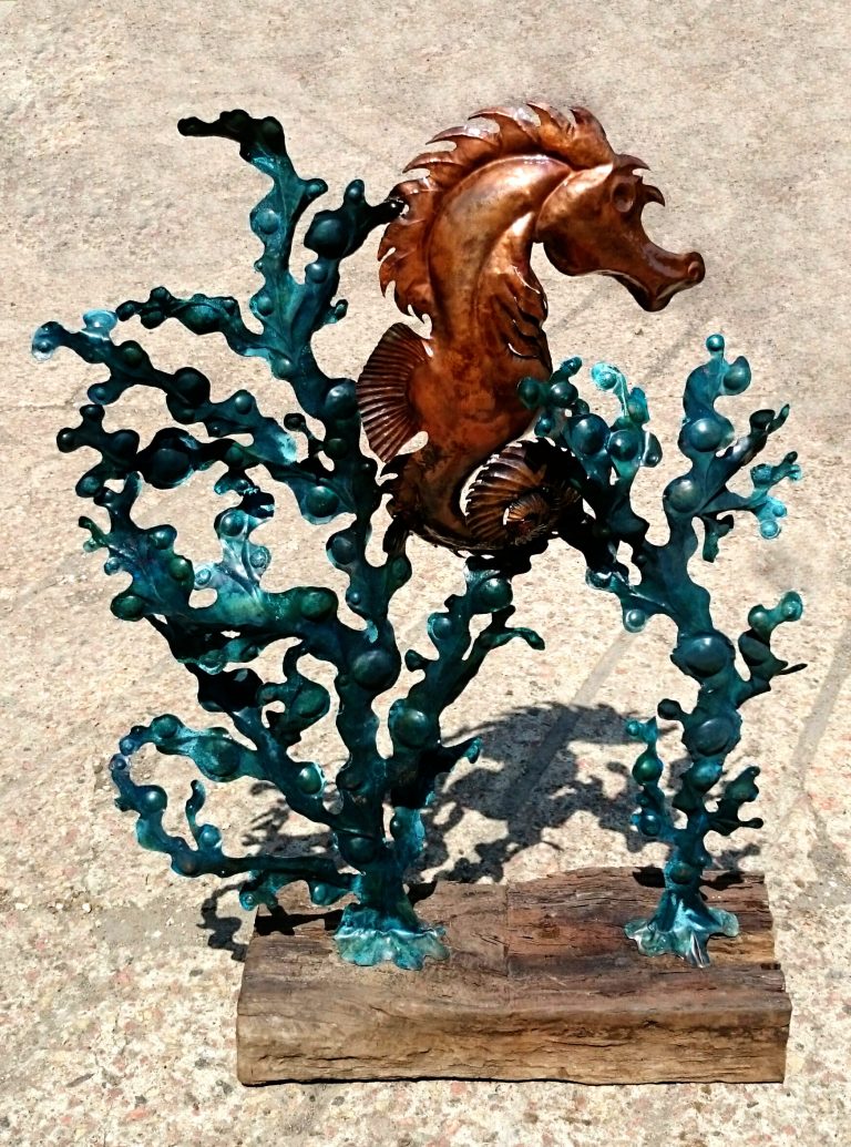 Emily Stone Copper Seahorse Seaweed Sculpture - Copper Creatures
