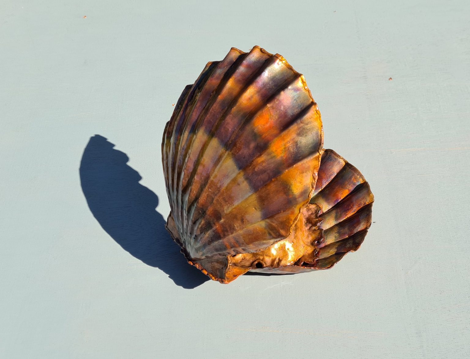 Emily Stone copper clam shells with pearl sculpture - Copper Creatures