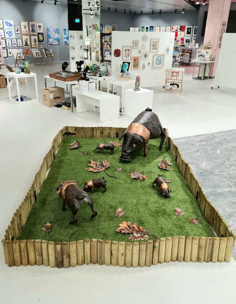 Emily Stone Copper Pigs Leaf Sculpture(1) - Copper Creatures